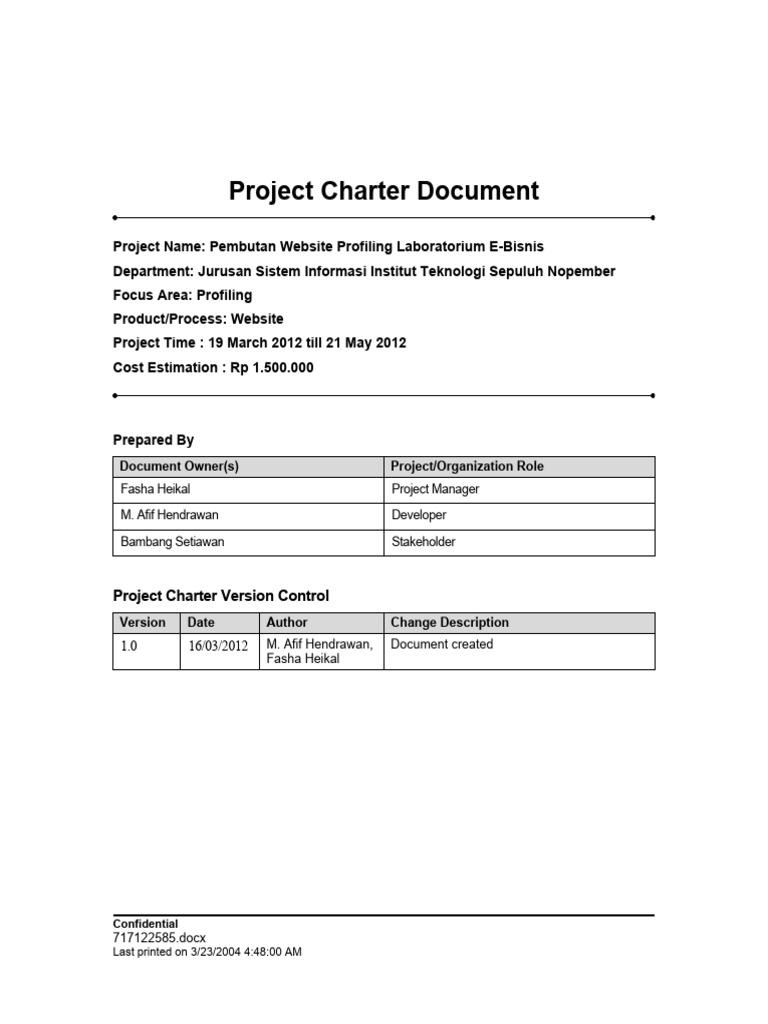 Project Charter | PDF | Seni | Teknologi & Rekayasa