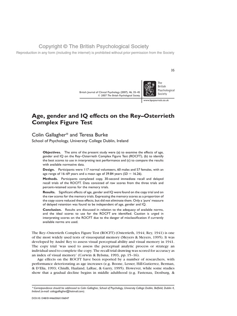 Age, Gender and IQ Effects On The Rey-Osterrieth Complex Figure Tes ...