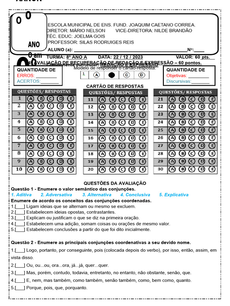 Prova Rec Final PORTUGUES - 8º ANO | PDF