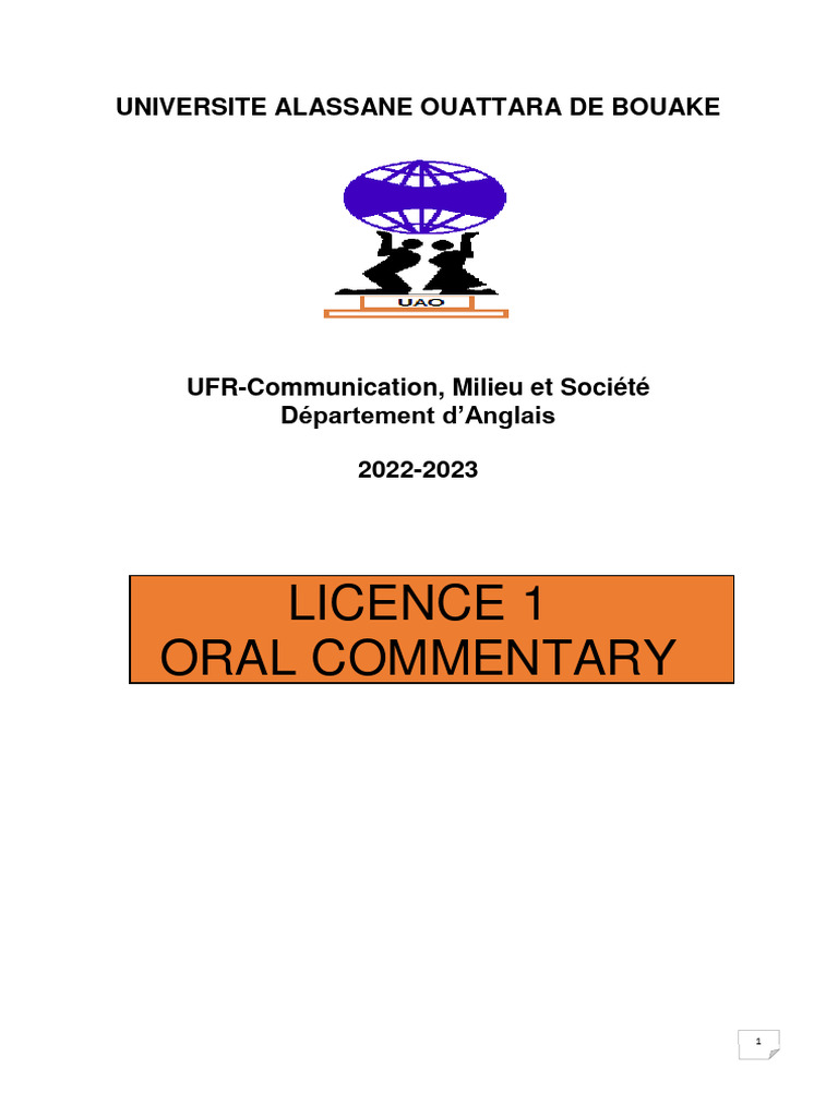 Oral Commentary L1 2023 - Students' Handouts | PDF