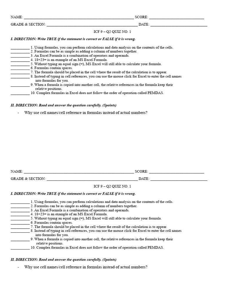 Icf 9 - Q2 Quiz 1 | PDF | Microsoft Excel | Computer Programming