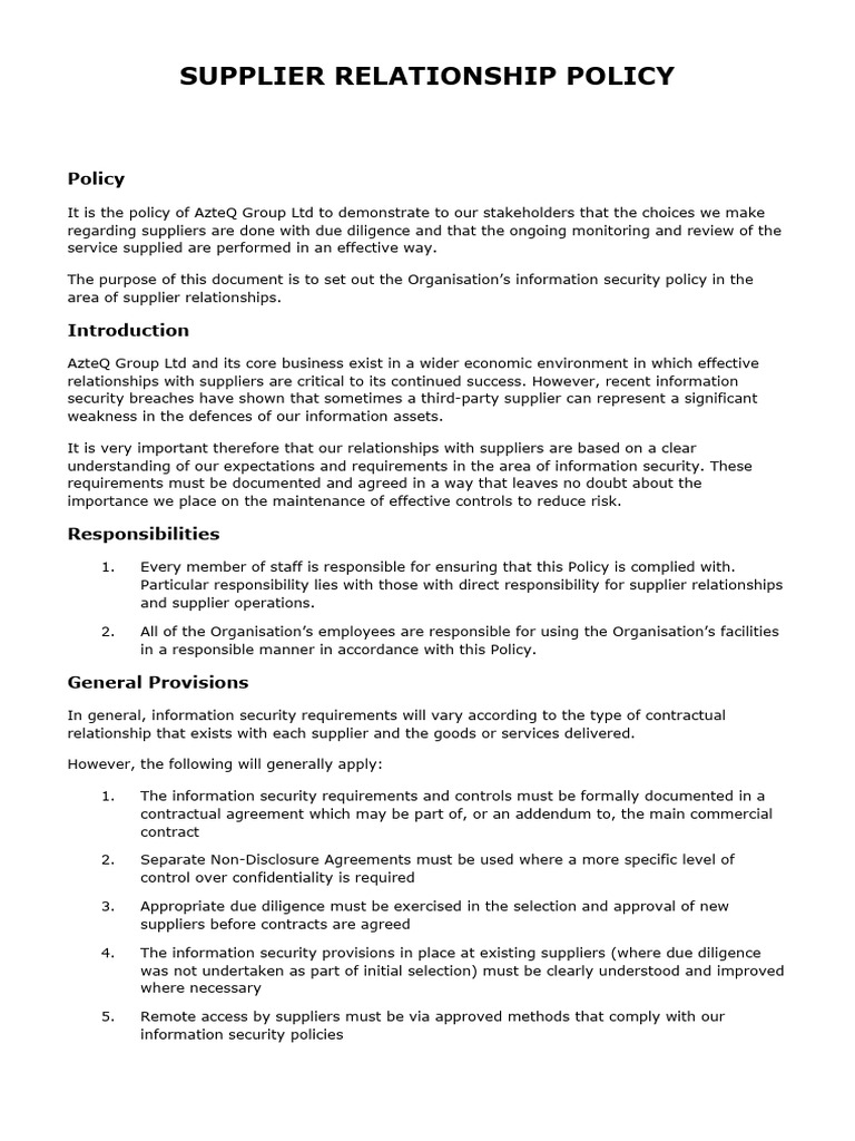 ISMS Supplier Relationship Policy | Download Free PDF | Information ...