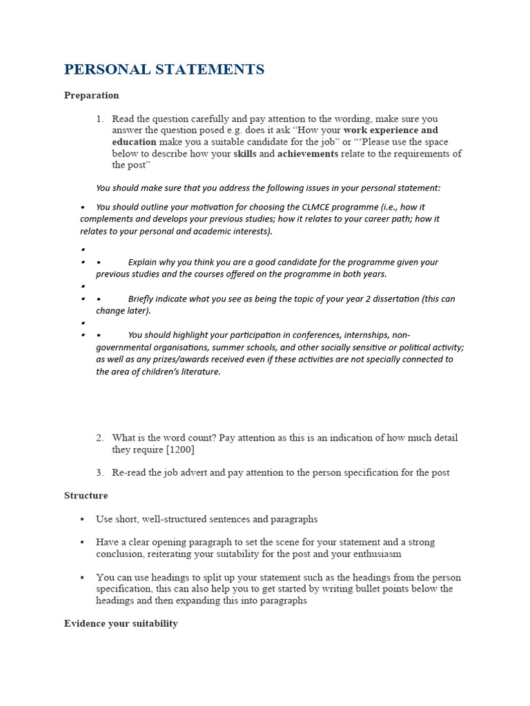 Tips For Personal Statement For The University of Glasgow | PDF