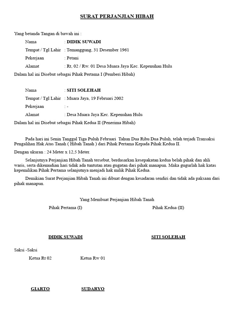Surat Perjanjian Hibah | PDF