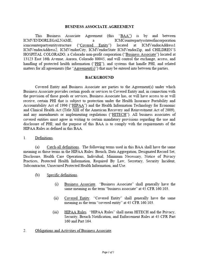 ICMNonMonetaryAgreement - Business Associate Agreement (CHCO As BA ...
