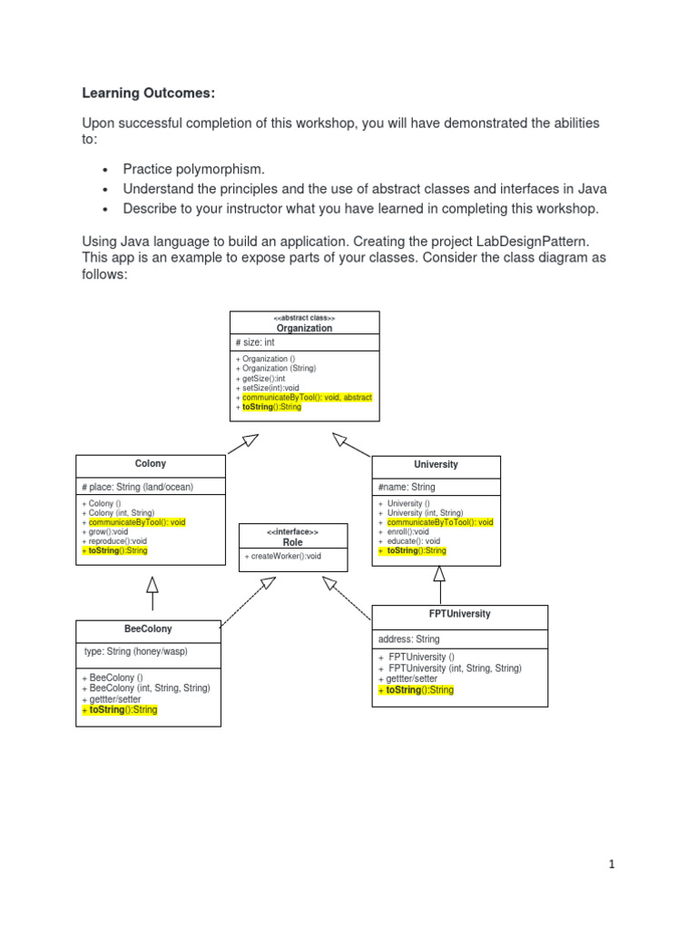 Java Polymorphism Workshop Guide | PDF | Method (Computer Programming ...