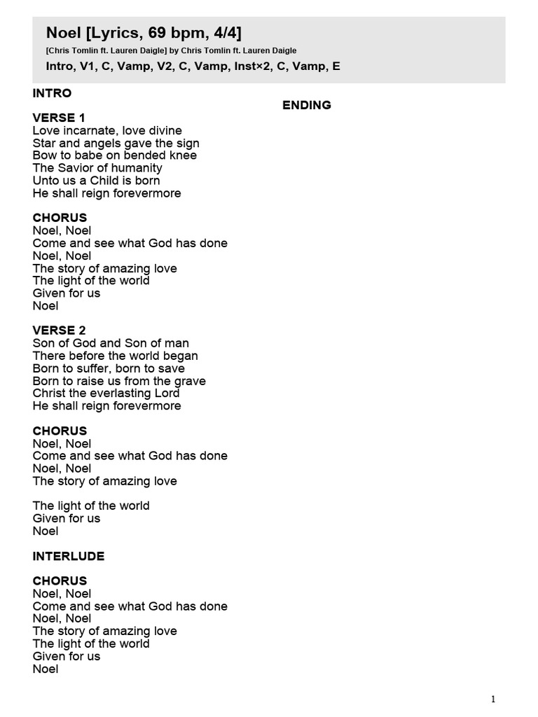 Noel Lyrics Pdf