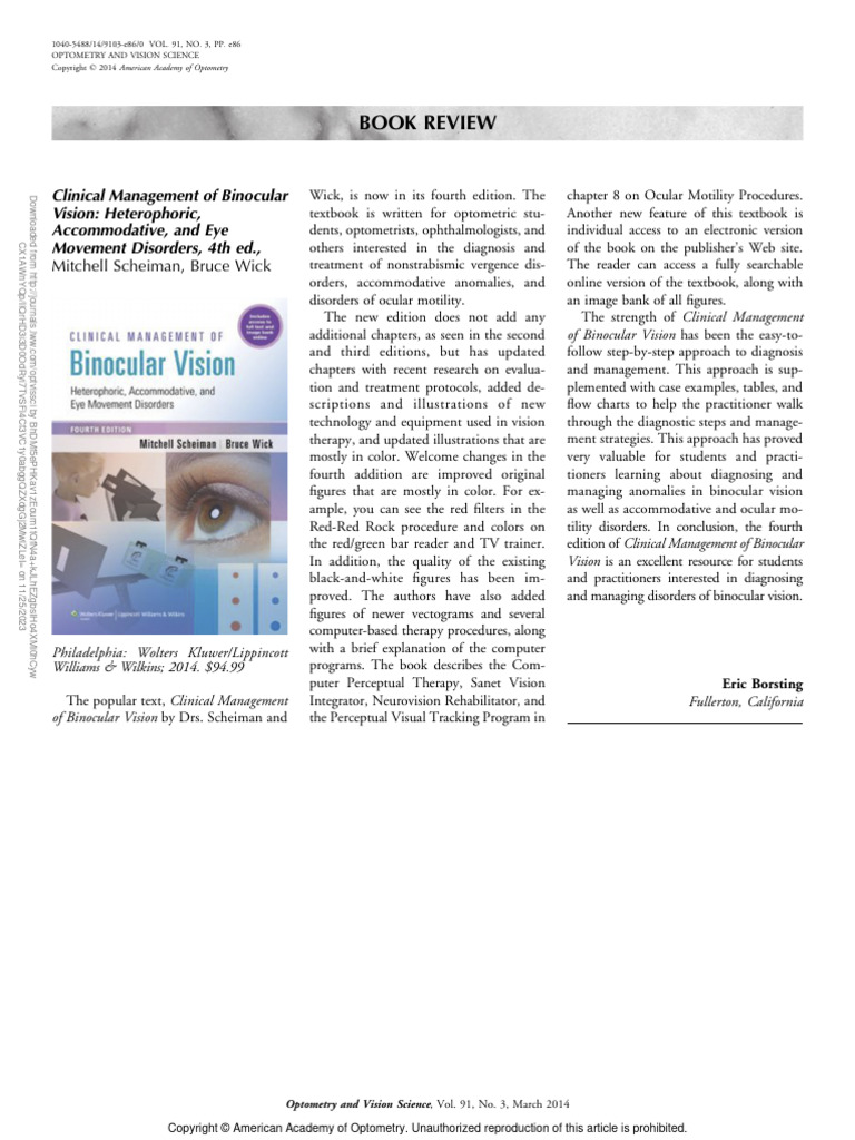 Clinical Management of Binocular Vision .24 | PDF | Optometry | Vision