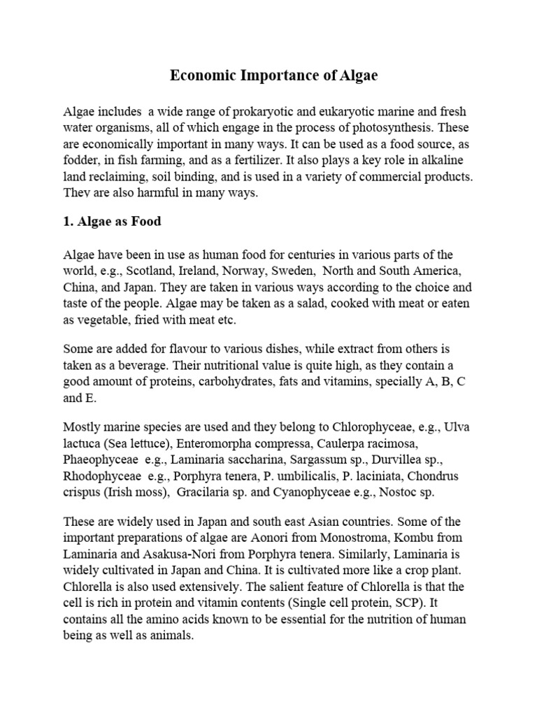Economic Importance of Algae | PDF