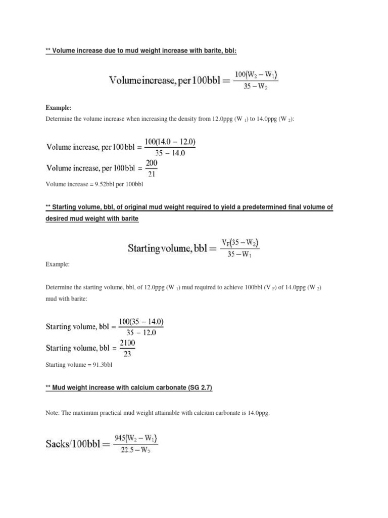 5 - 2 Well Control Barite Volume | PDF | Barrel (Unit) | Density