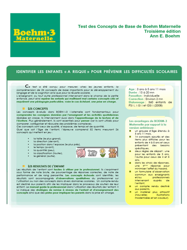 Test de Boehm-3 pour enfants 3-5 ans | PDF | Apprentissage | Psychologie