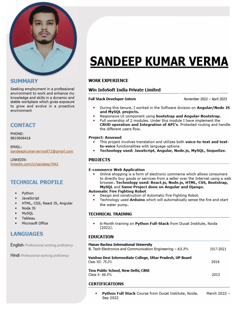 Sandeep Verma CV | Download Free PDF | Java Script | Bootstrap (Front End Framework)