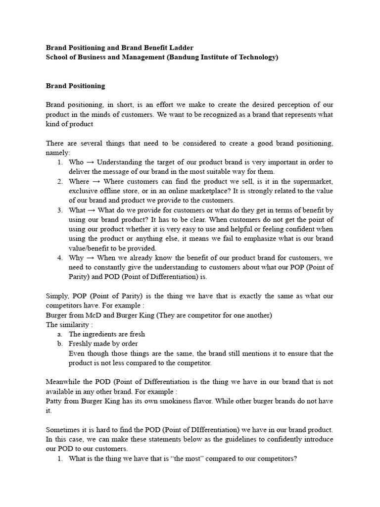 Brand Positioning and Brand Benefit in Marketing | PDF | Career & Growth