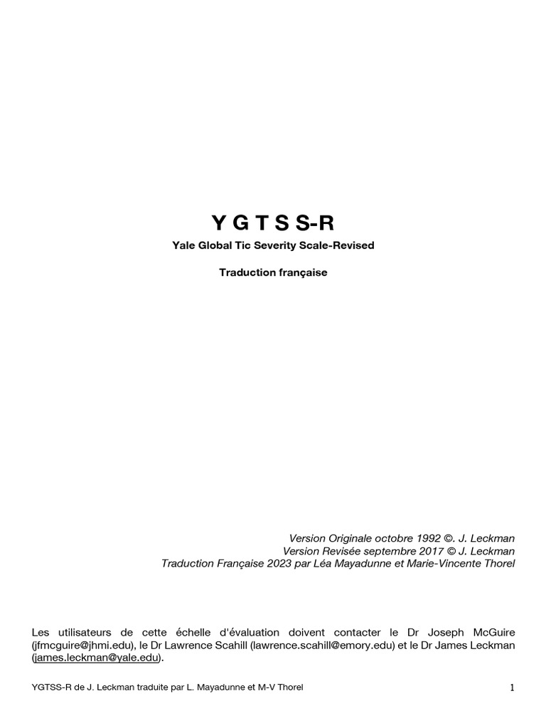 YGTSS-R Trad Thorel-Mayadunne | PDF