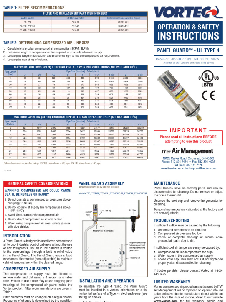Vortec Vortex Panel Guard 701 770 Instructions | PDF