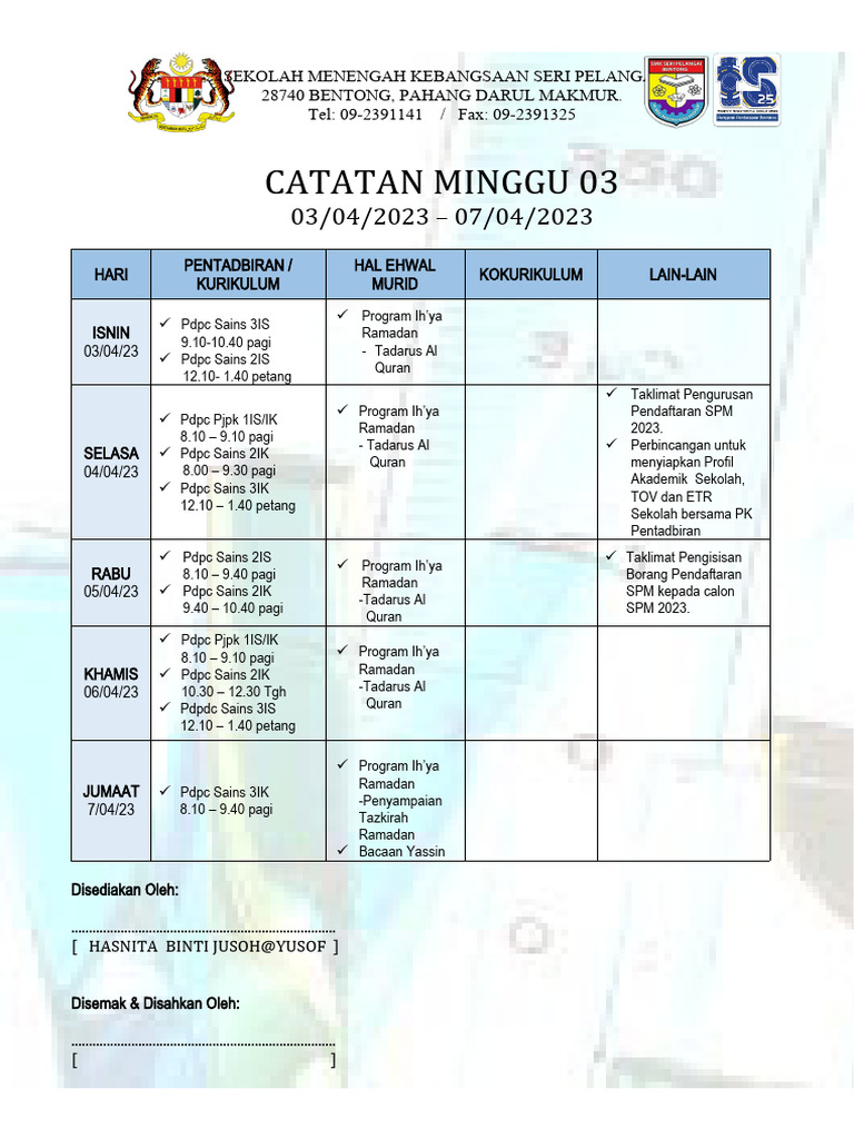 CATATAN MINGGUAN - 2023 m3 | PDF