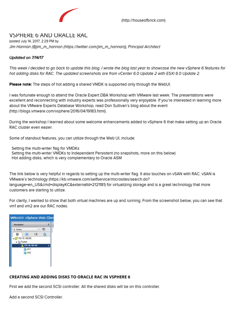 Vsphere 6 and Oracle RAC - House of Brick Technologies | PDF