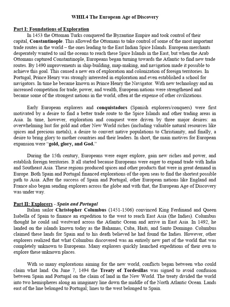 WHII.4 Age of Exploration Narrative | PDF | Spanish Colonization Of The Americas | European ...