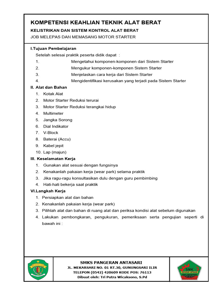 Job Sheet Motor Starter | PDF
