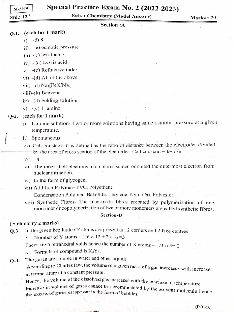 Chemistry Paper 1 Answer Key | PDF
