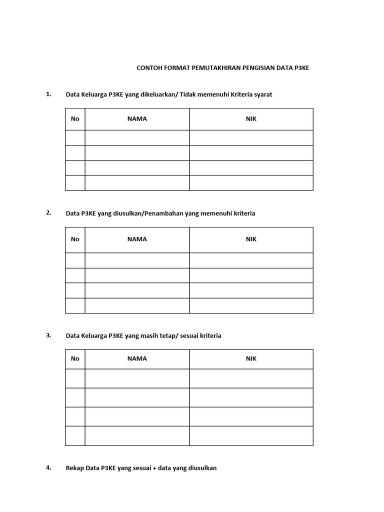 Contoh Format Data P3KE Keluarga | PDF | Komputer
