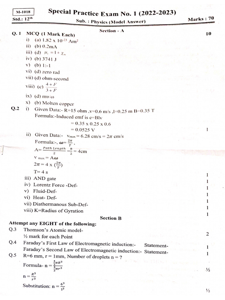 Physics Paper 2 Answer Sheet | PDF