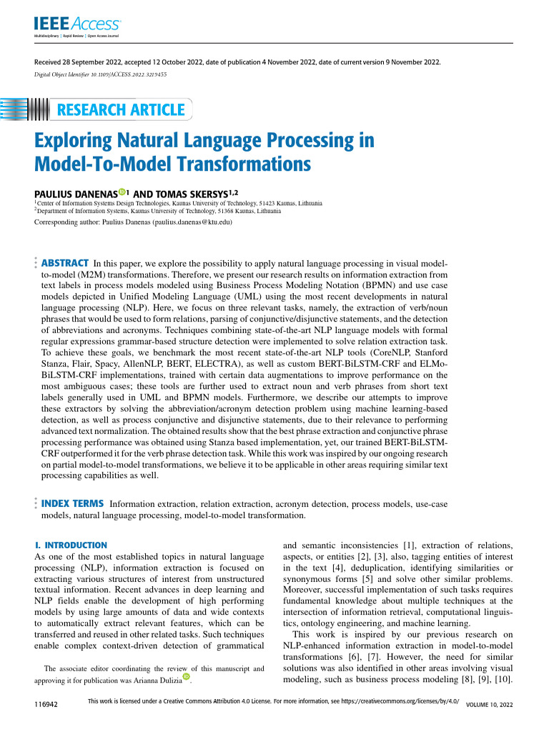 Exploring Natural Language Processing in Model-To-Model Transformations ...