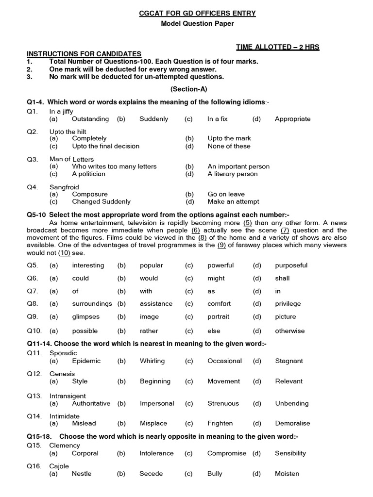 CGCAT Syllabus for Assistant Commandant | PDF | Circle | Speed