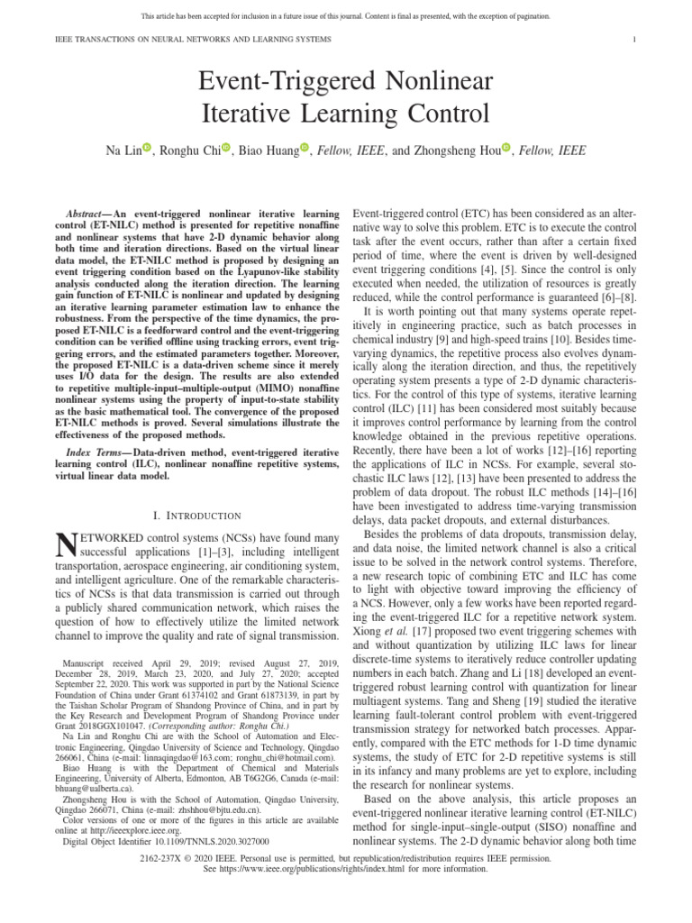 Event Triggered ILC | PDF | Nonlinear System | Artificial Neural Network