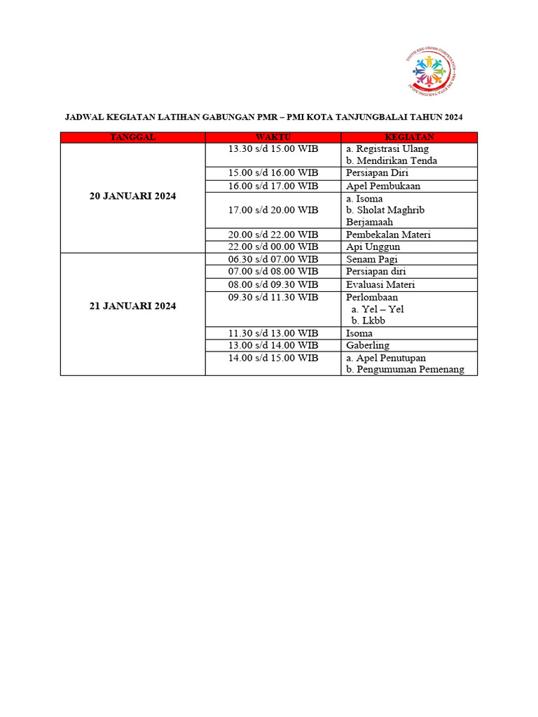 Jadwal Kegiatan Youth Red Cross Competition | PDF
