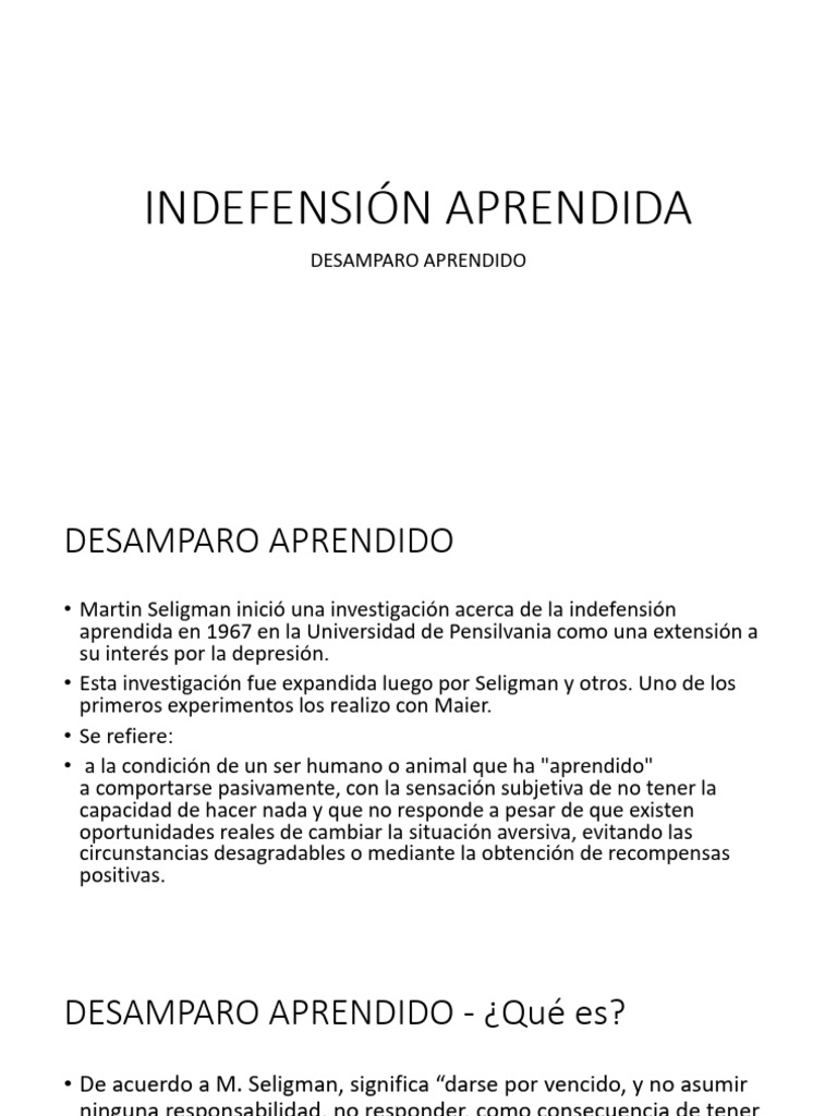 Indefensión Aprendida | PDF | Sicología | Conceptos psicologicos