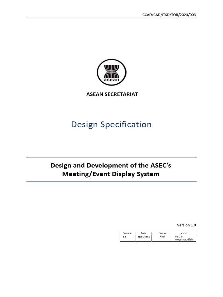 TOR - Design Specification For ASEC's Meeting Event Display System | PDF | Mobile App | Ios
