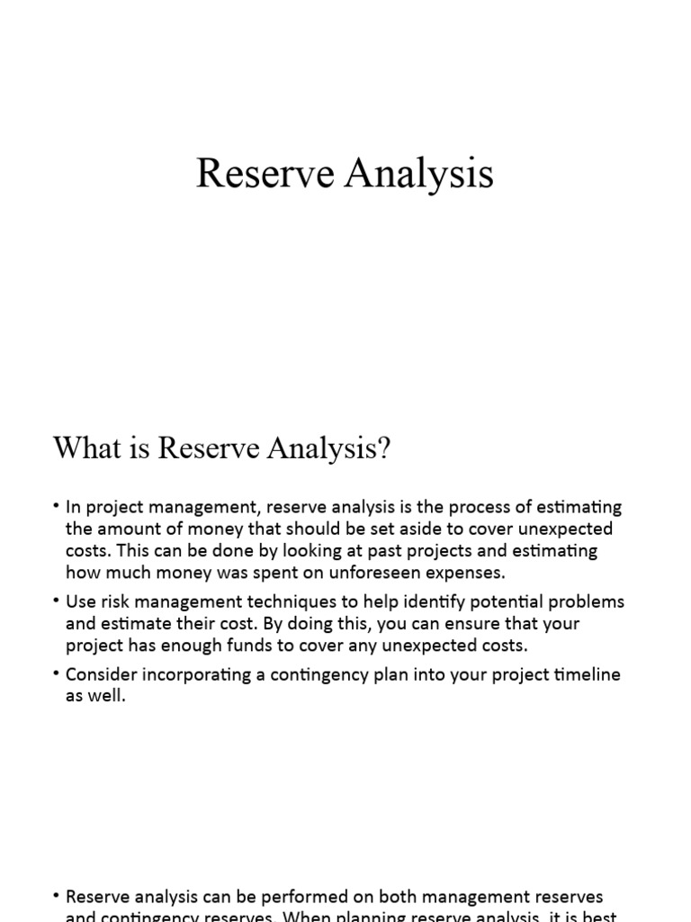 Reserve Analysis Pdf Risk Cost