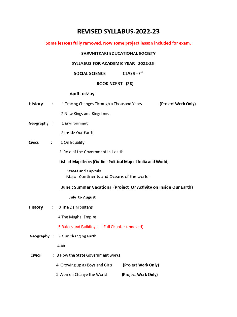 Social Science Class 7th Syllaus 2022-23 | PDF | Earth Sciences
