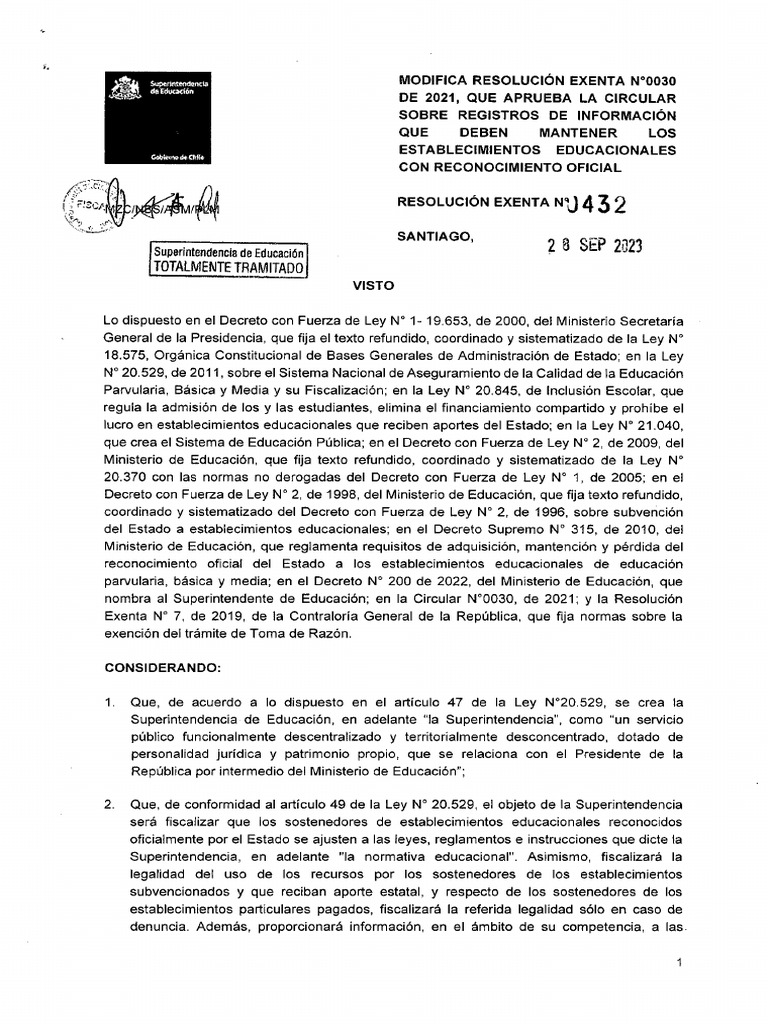 REXNo 0432 MODIFICA REX #0030 DE 2021 QUE APRUEBA CIRCULAR SOBRE ...