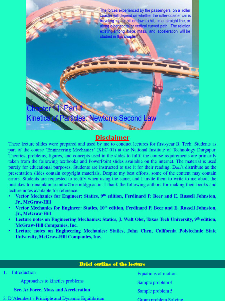 Ch11 - Part1B+Kinetics of Particle Newtons Law | PDF | Force | Acceleration