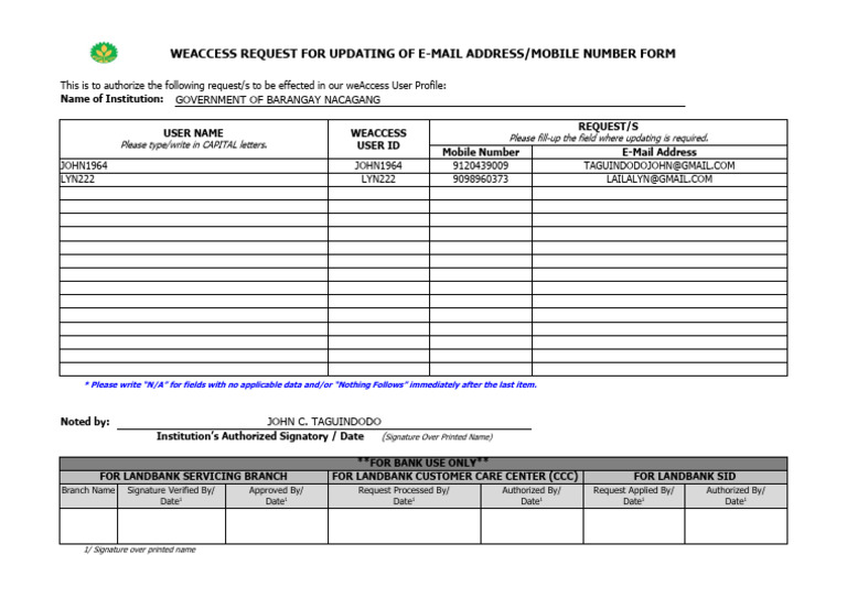 WEACCESS Email and Mobile Update Form | PDF