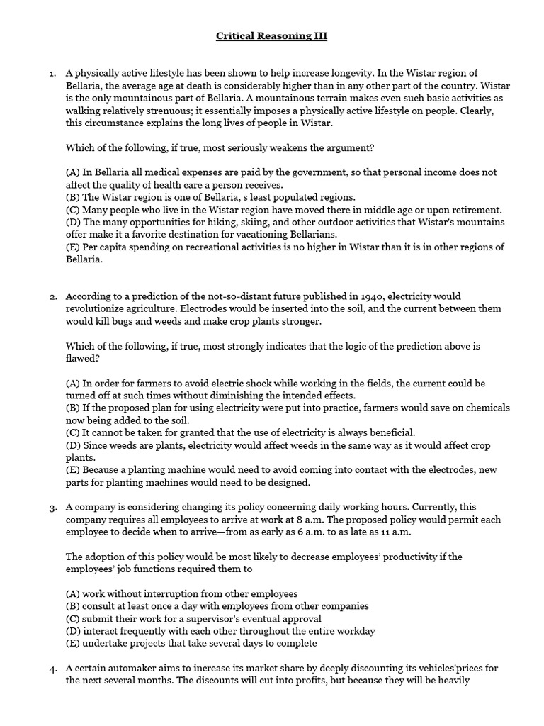 Session 13 - Critical Reasoning - Practice | Download Free PDF | Potato ...