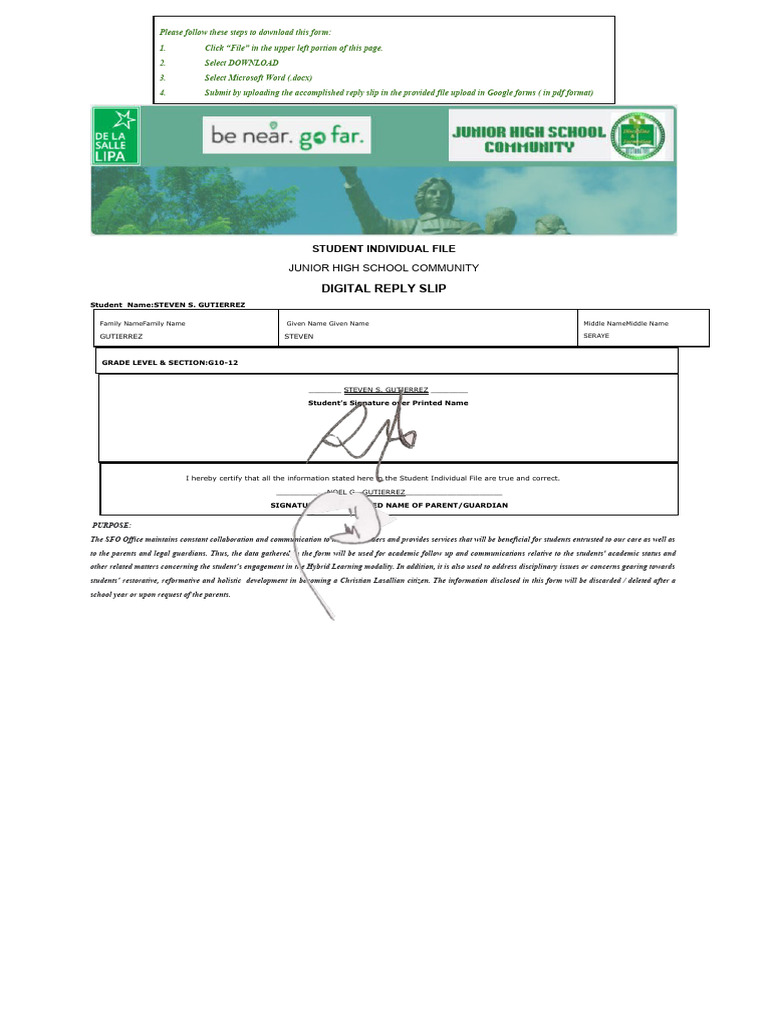 Student-Individual-File Reply Slip SY-2023-2024 | PDF