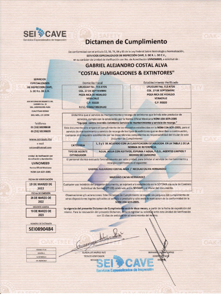 Dictamen Extintores 2022 - 2023 | PDF