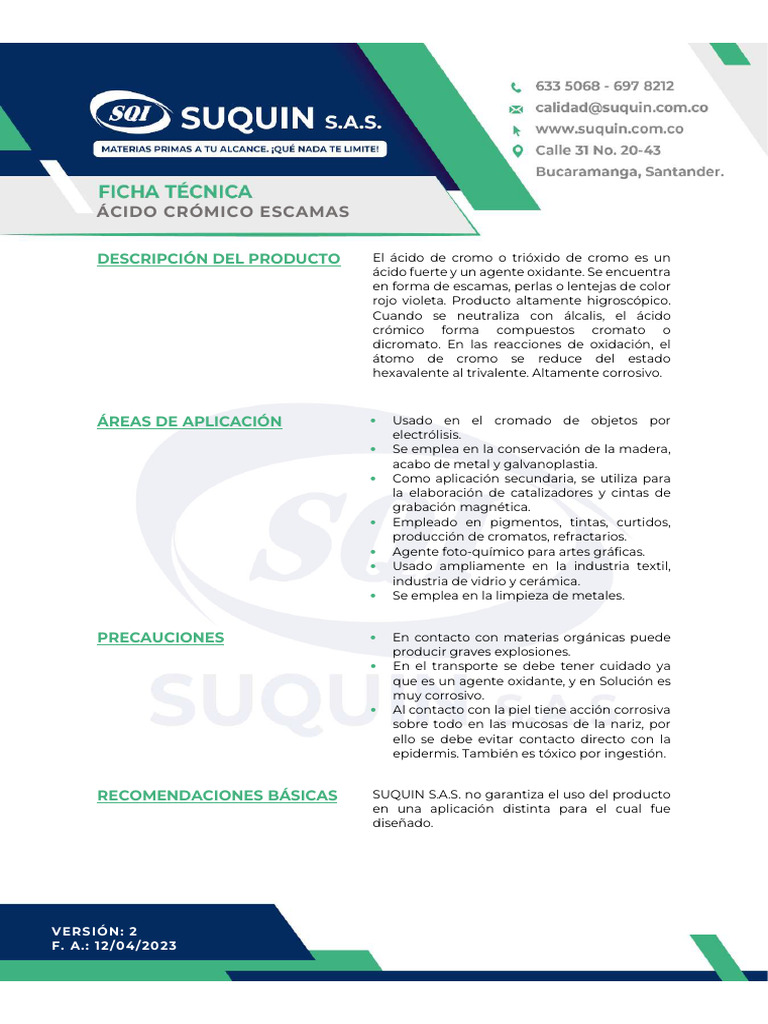 F.T Acido Cromico Escamas | PDF | Cromo | Ácido