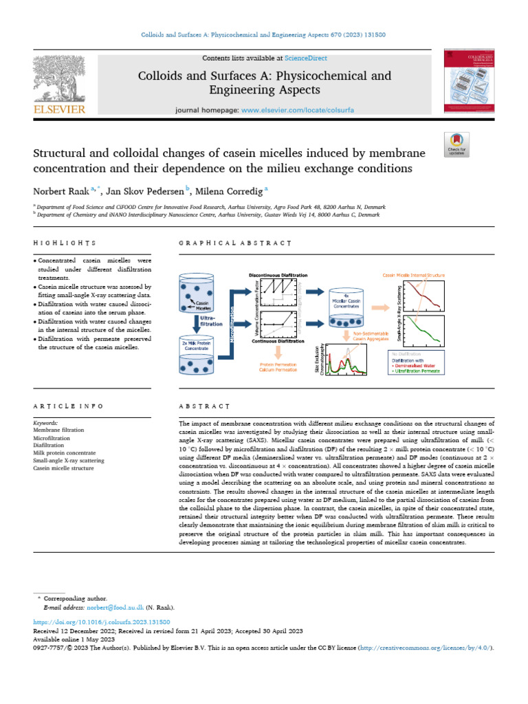 Structural and Colloidal Changes of Casein Micelles Induced by Membrane ...