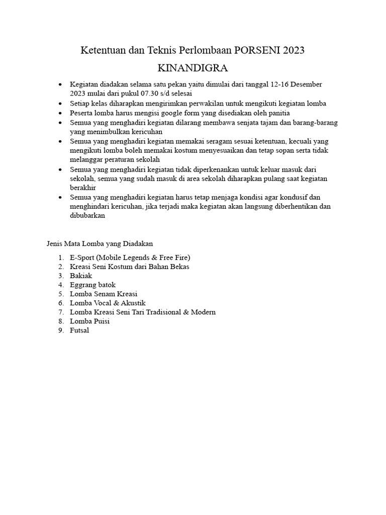 Juknis Perlombaan PORSENI | PDF