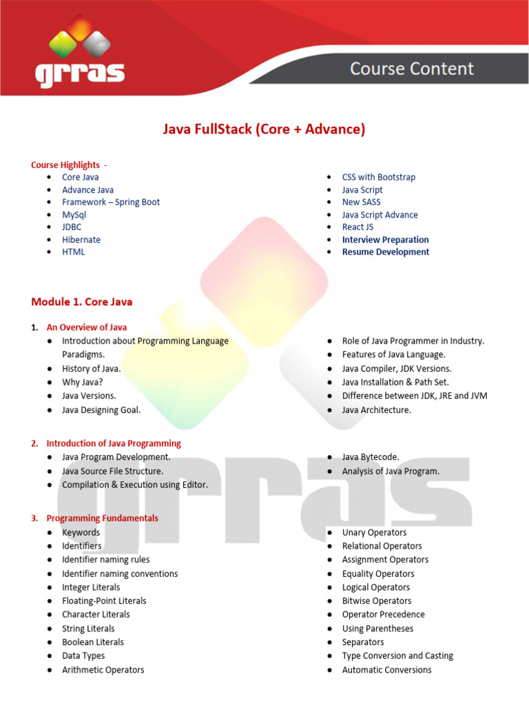 Java FullStack (Core + Advance) | PDF