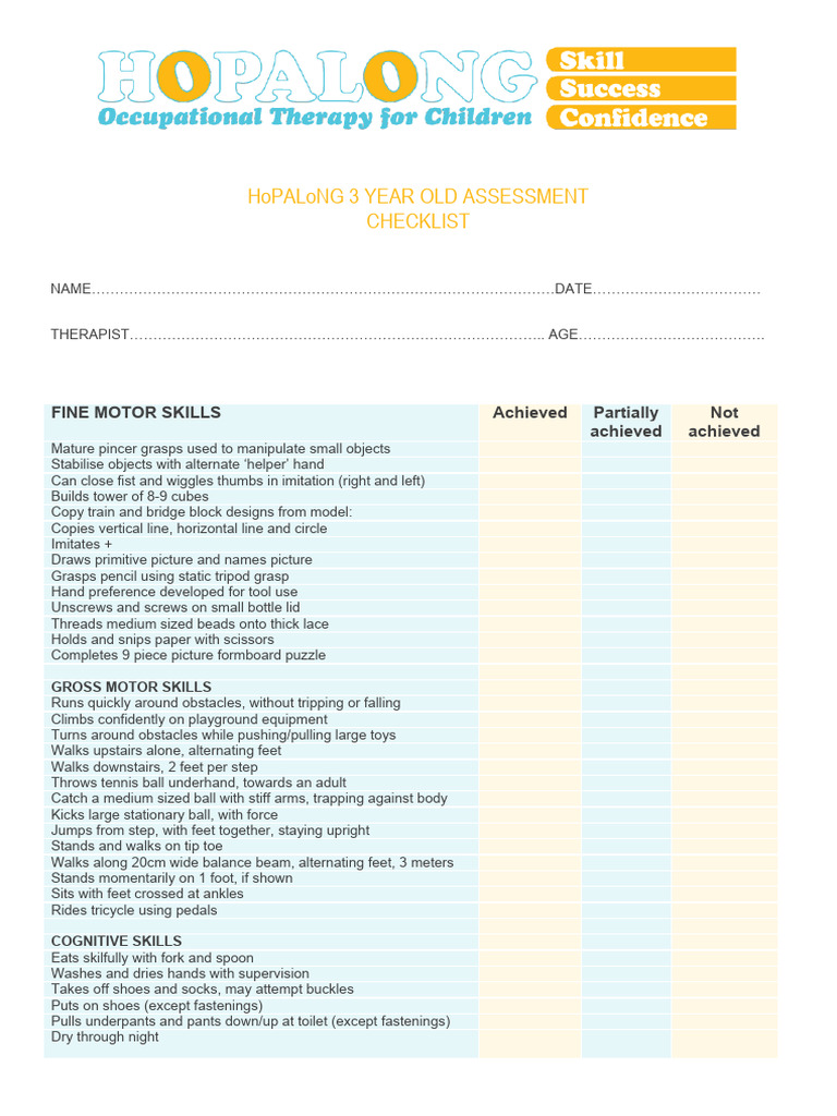 3 Year Old Assessment | PDF