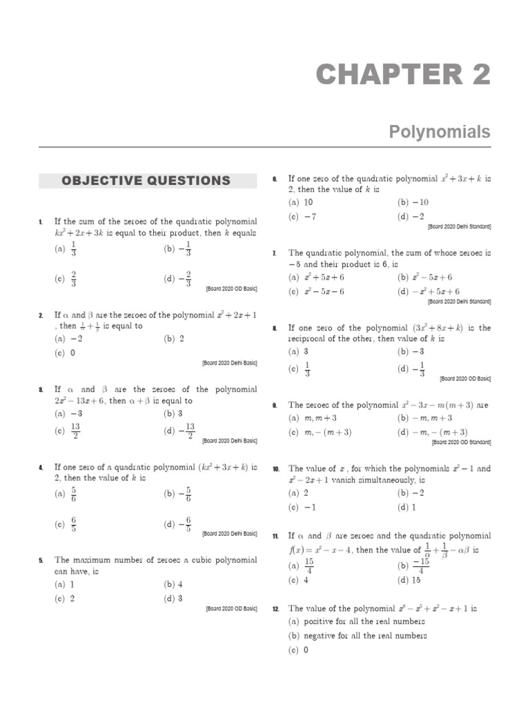 Practice Questions - Polynomial | PDF | Polynomial | Quadratic Equation