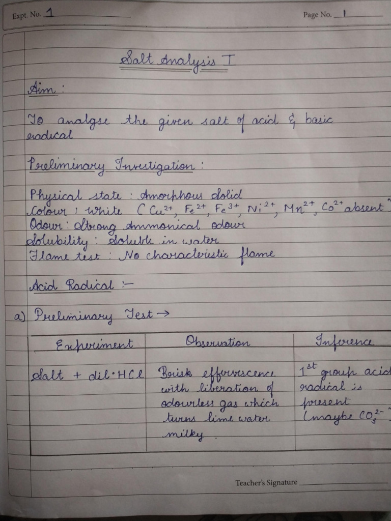 Salt Analysis - Chemistry Practicals | PDF