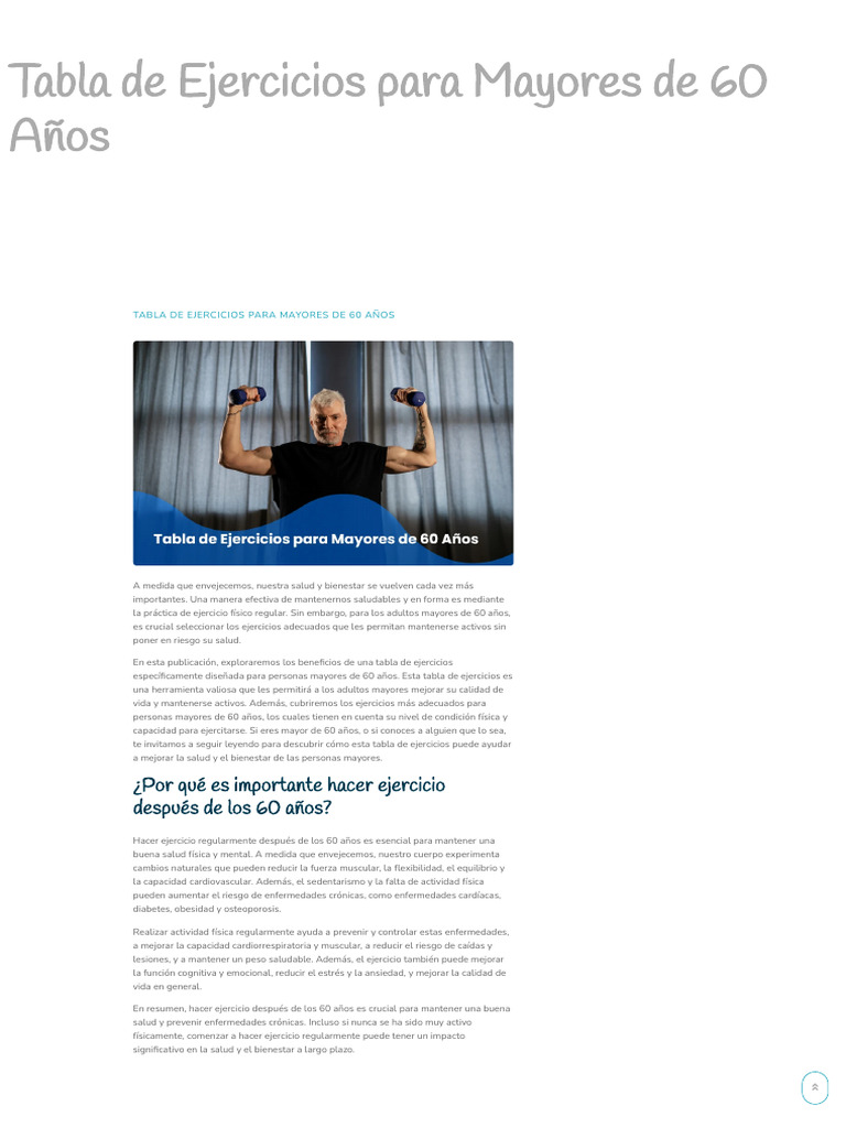 Tabla de Ejercicios para Mayores de 60 Años - Manténte Activo | PDF | Entrenamiento con pesas ...