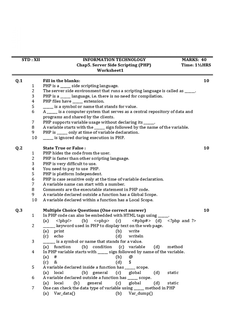 PHP Worksheet1 | PDF | Php | Variable (Computer Science) PHP Worksheet1 | PDF | Php | Variable (Computer Science)