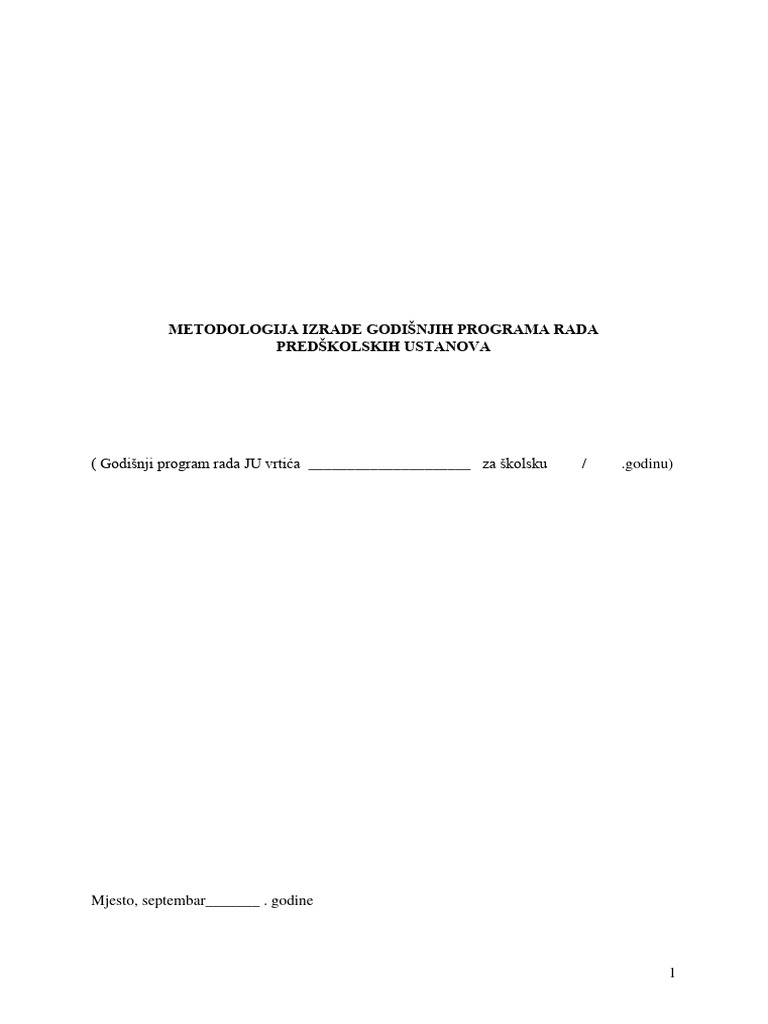 Metodologija Godišnjeg Programa Rada - Predškolske Ustanove | PDF